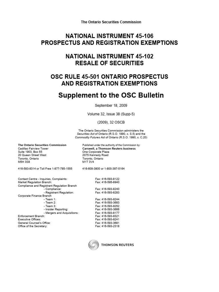 Osc Rule 45-501 Ontario Prospectus | PDF | Securities (Finance) | Securities Act Of 1933