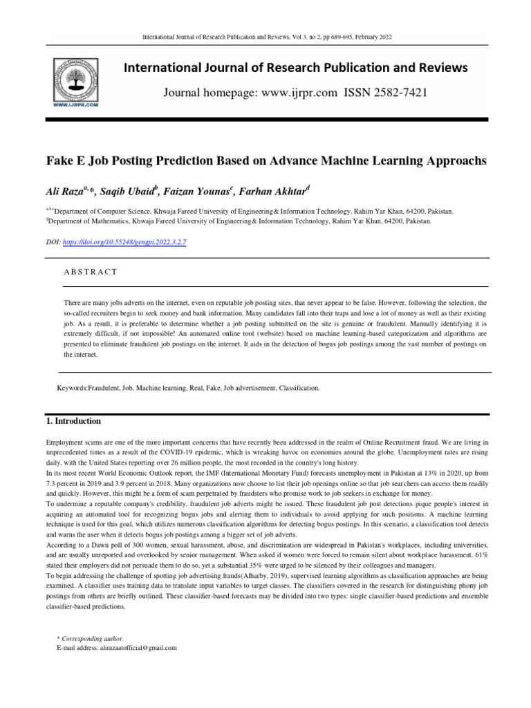 Fake E Job Posting Prediction Based On A | PDF | Support Vector Machine ...
