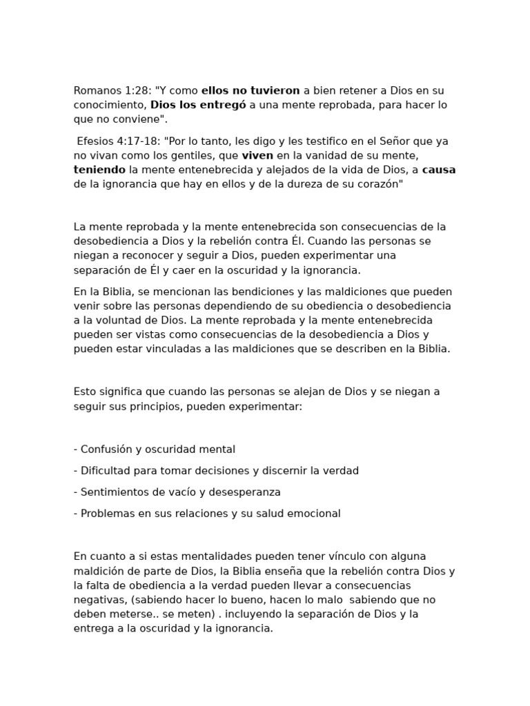 Exegesis J Mente Reprobada | PDF | Mente | Creencia religiosa y doctrina