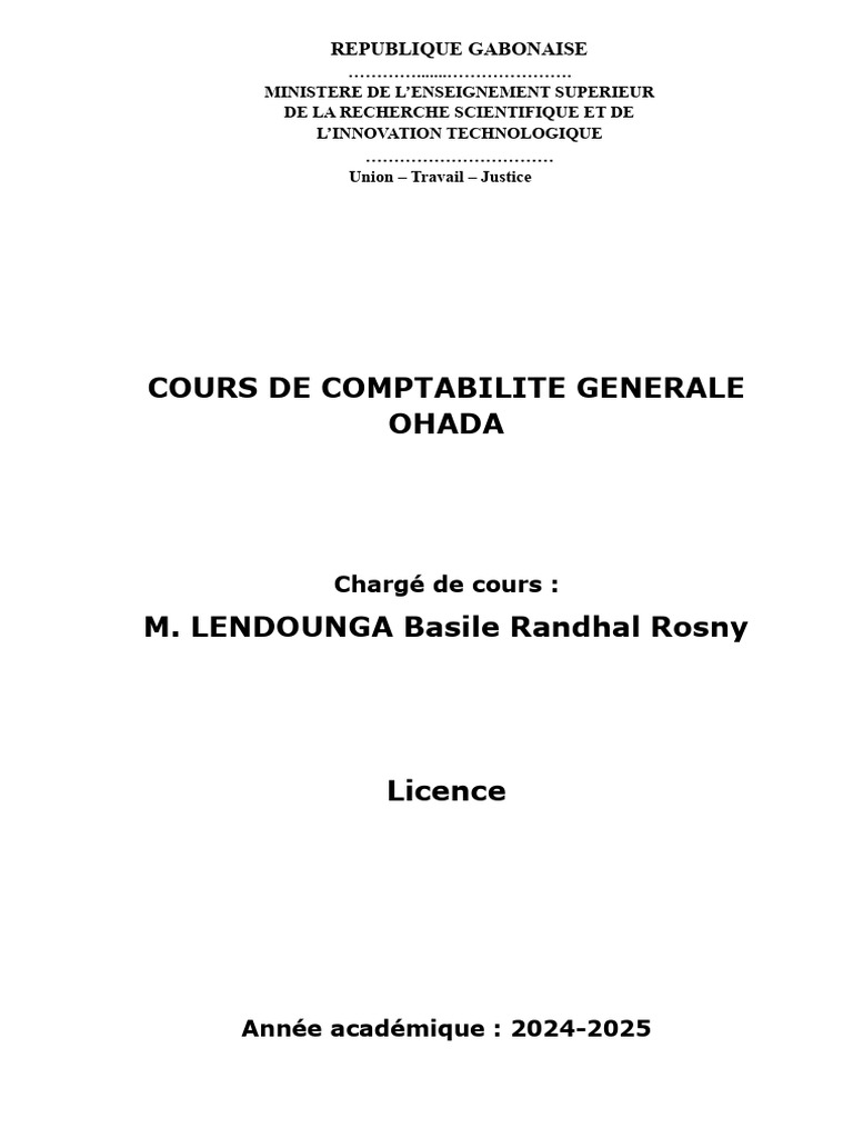Cours de Comptabilite Generale Ohada - 083122 | PDF | Comptabilité ...