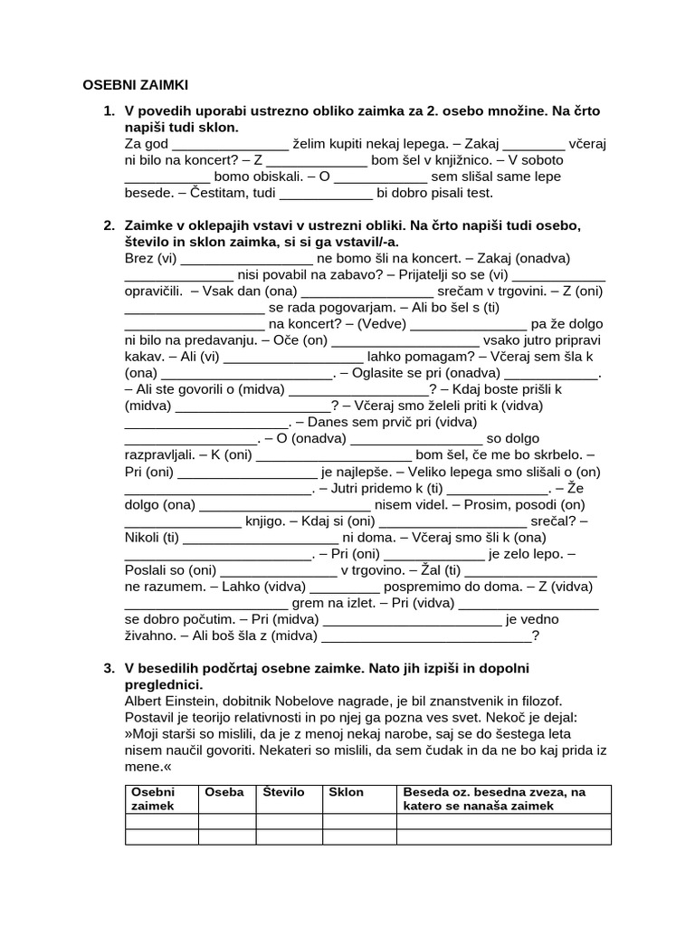 Osebni Zaimki | PDF