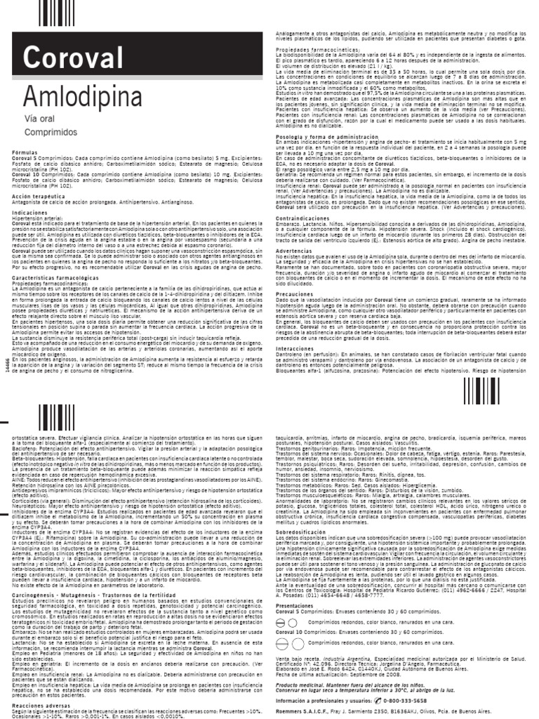 Coroval Comprimidos - Prospecto | PDF | Infarto de miocardio | Hipertensión