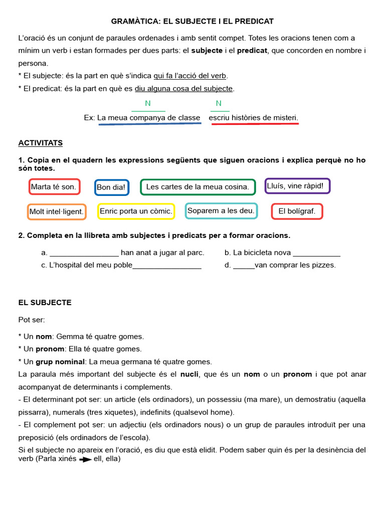 Subjecte I Predicat | PDF