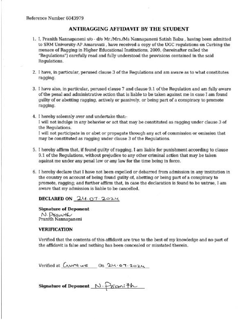 Anti Ragging Affidavit - Compressed | PDF