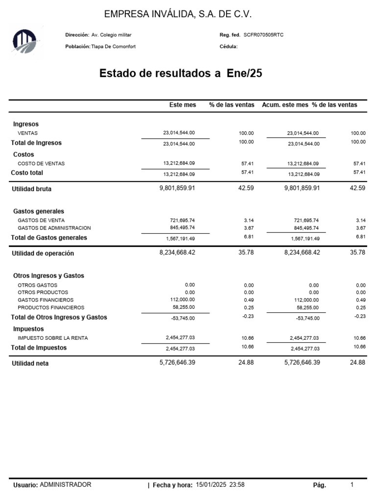 Estado de Resultado Integral Metodo de Inventarios Perpetuos | PDF | Negocios económicos ...