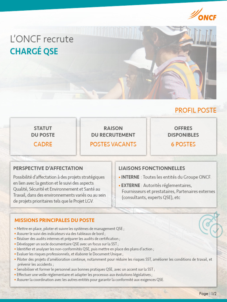 Recrutement Chargé QSE - ONCF | PDF | Audit