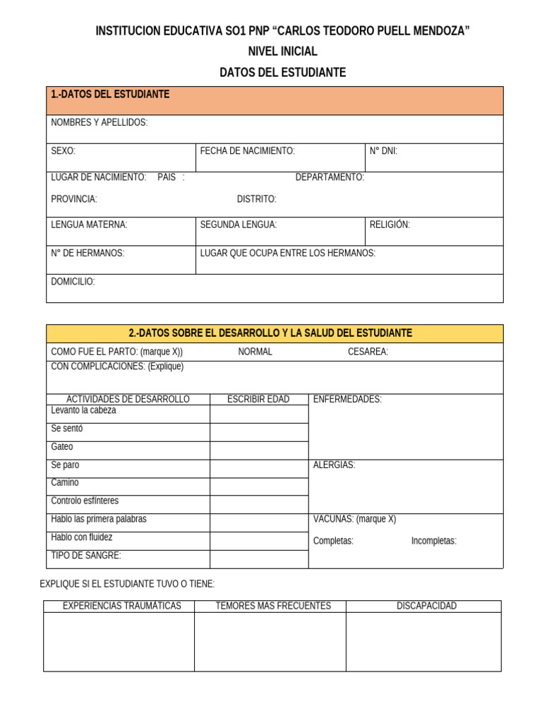 Ficha de Datos Del Estudiante | PDF