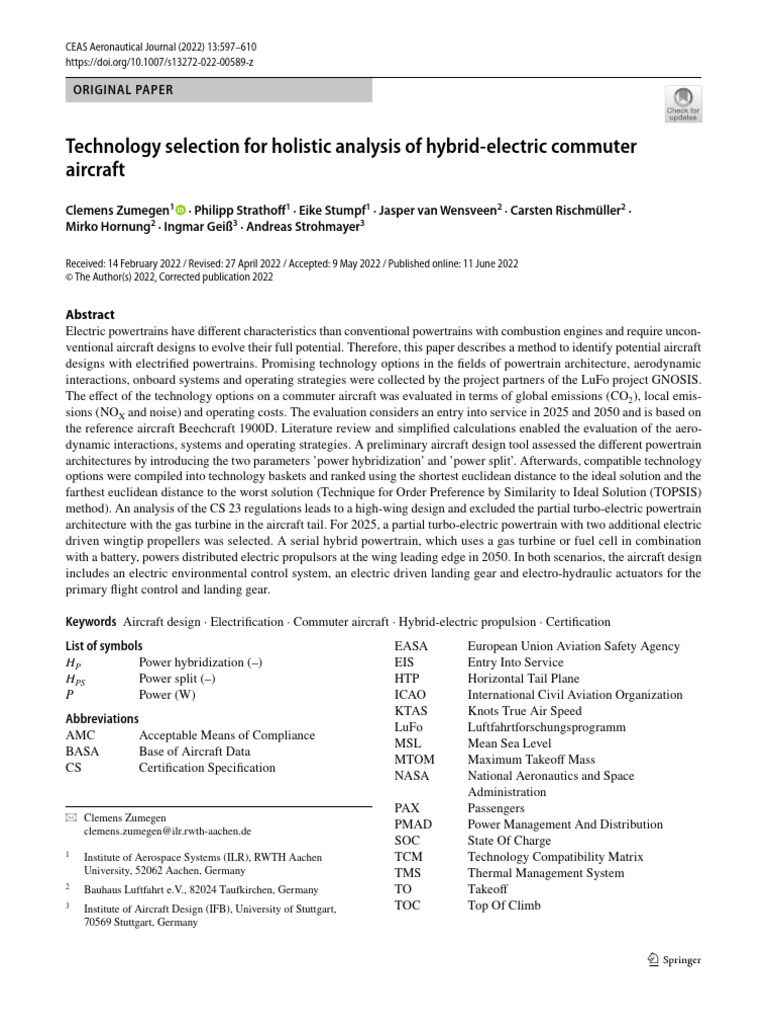 Technology Selection For Holistic Analysis of Hybrid Electric Commuter ...