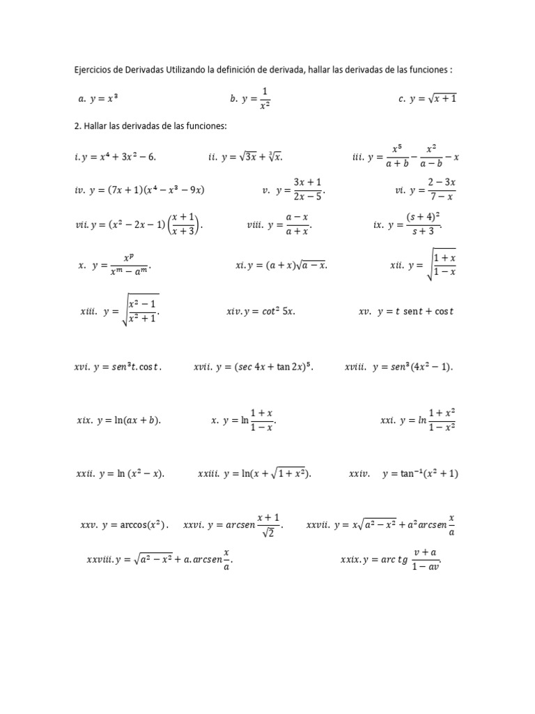 Ejercicios de Derivadas | PDF