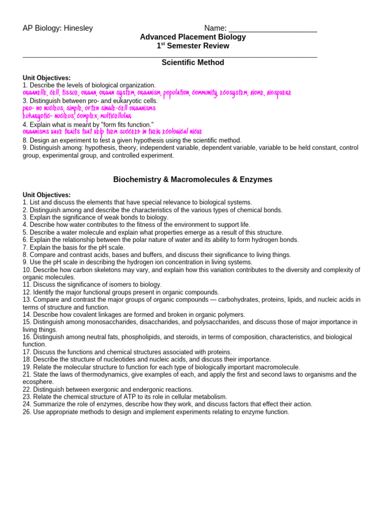 Bio 1st Semester Final Exam Review | PDF | Cellular Respiration ...