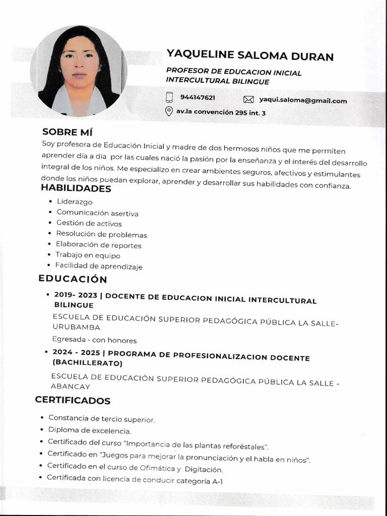 CV YAQUELINE SALOMA DURAN | PDF