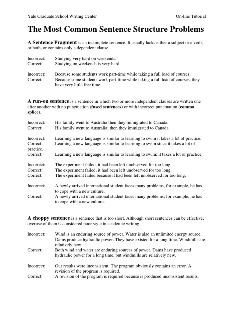 The Most Common Sentence Structure Problems | PDF