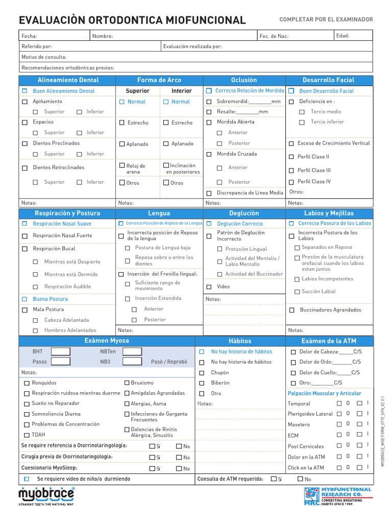 Myobrace_MOE Form-Spanish 3 | PDF | Anatomía humana | Cabeza y cuello ...