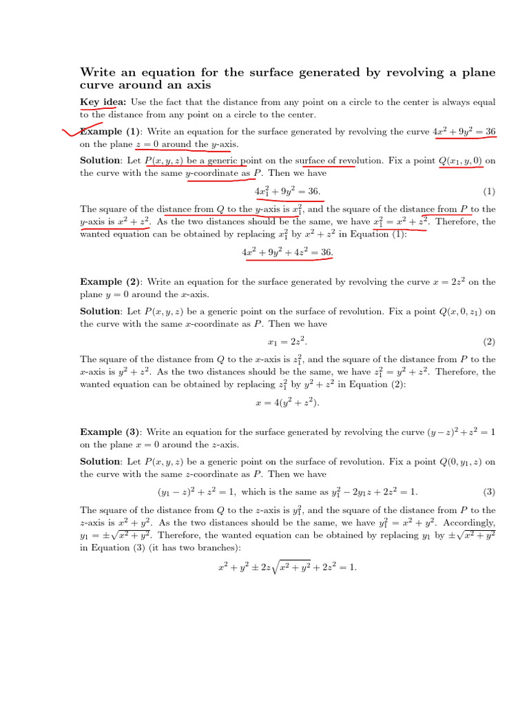 Surface Equations of Revolution | PDF | Cartesian Coordinate System ...