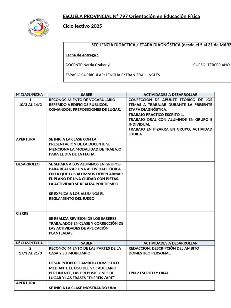 Etapa Diagnóstica 2025 3ro | PDF | Aprendizaje