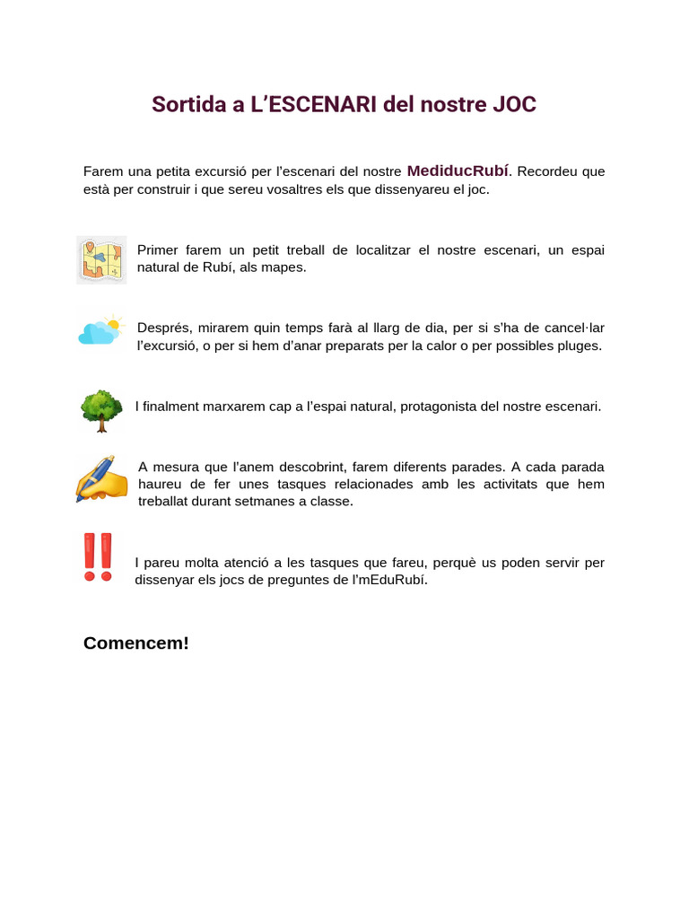 Copie de Sortida a L_escenari Del Nostre Joc_ 1 Sessió | PDF
