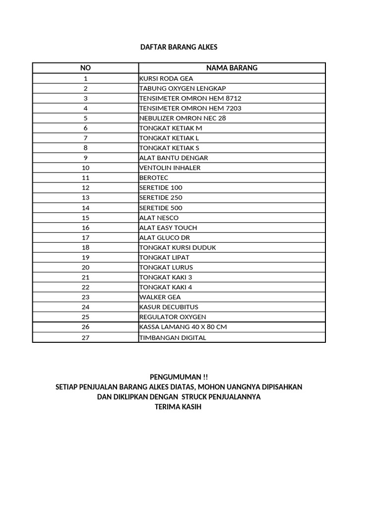 List Barang Alkes | PDF