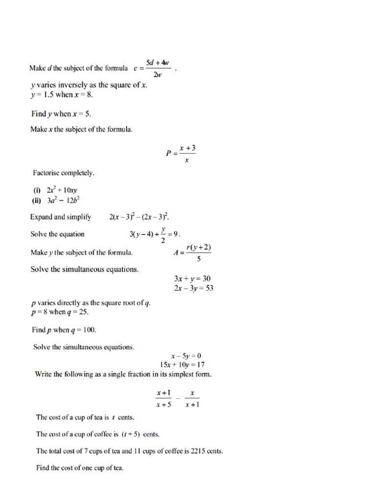 Algebra P1 - A | PDF