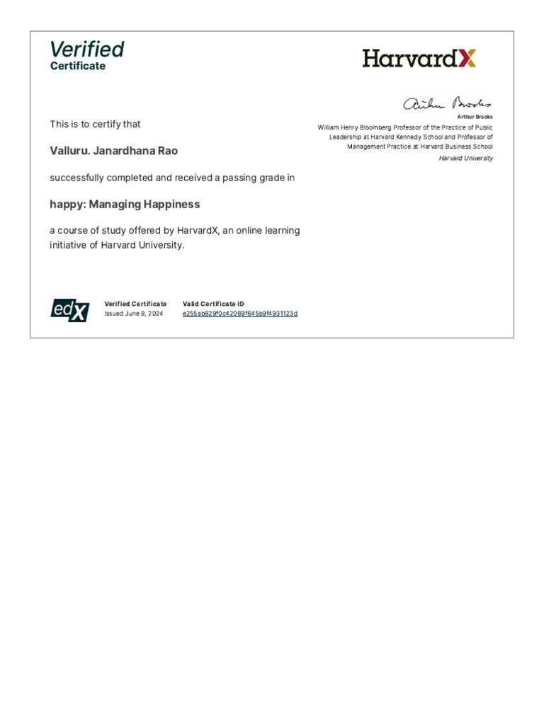 HarvardX Happy Certificate | PDF