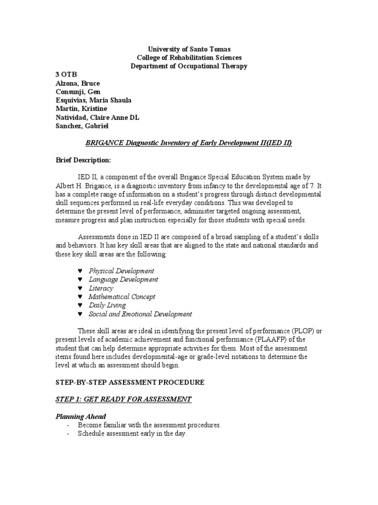 Brigance Diagnostic Inventory Assesses Key Developmental Skills | PDF ...