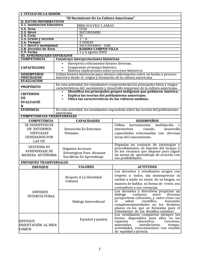 1º Sesiones Sem 1 Uni 5 - CCSS 2024 | PDF | Aprendizaje | Enseñando