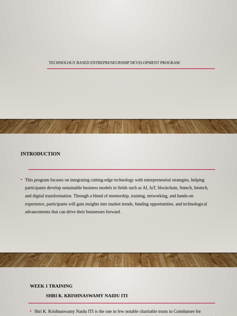 Technology based entrepreneurship development program | PDF