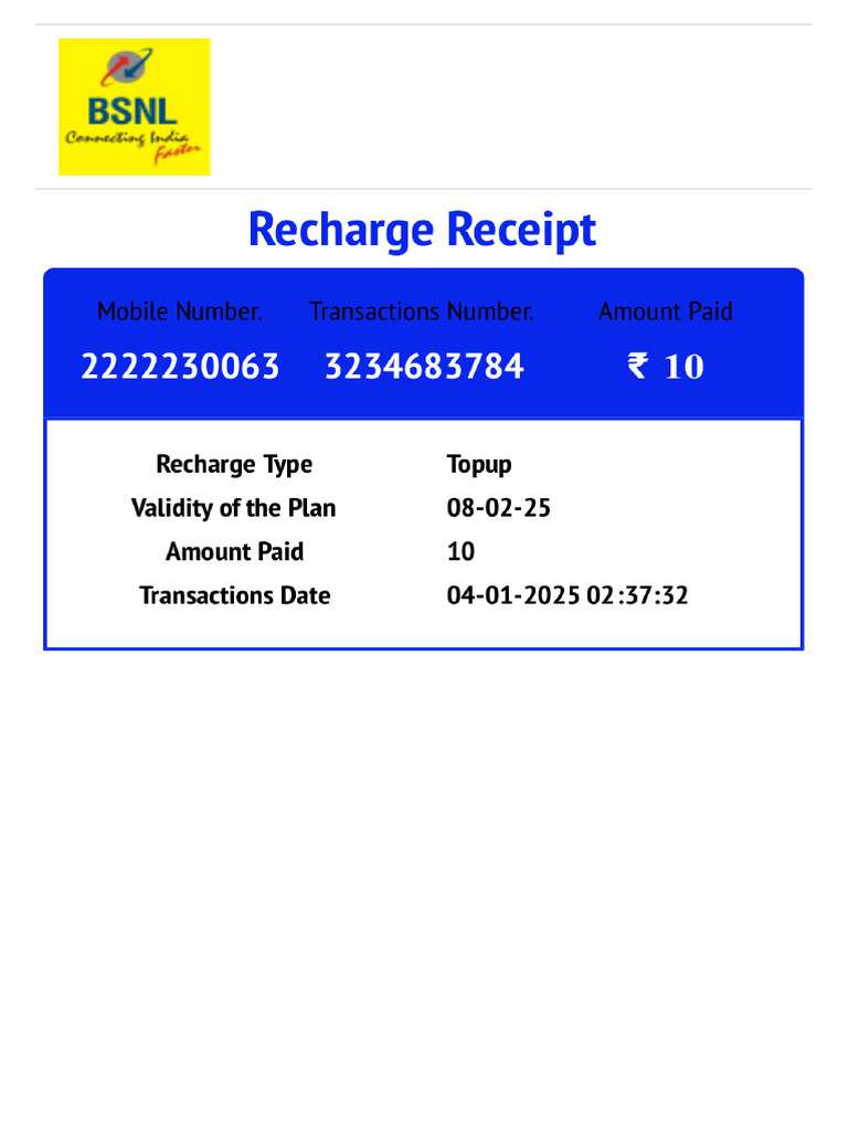 BSNL Receipt | PDF