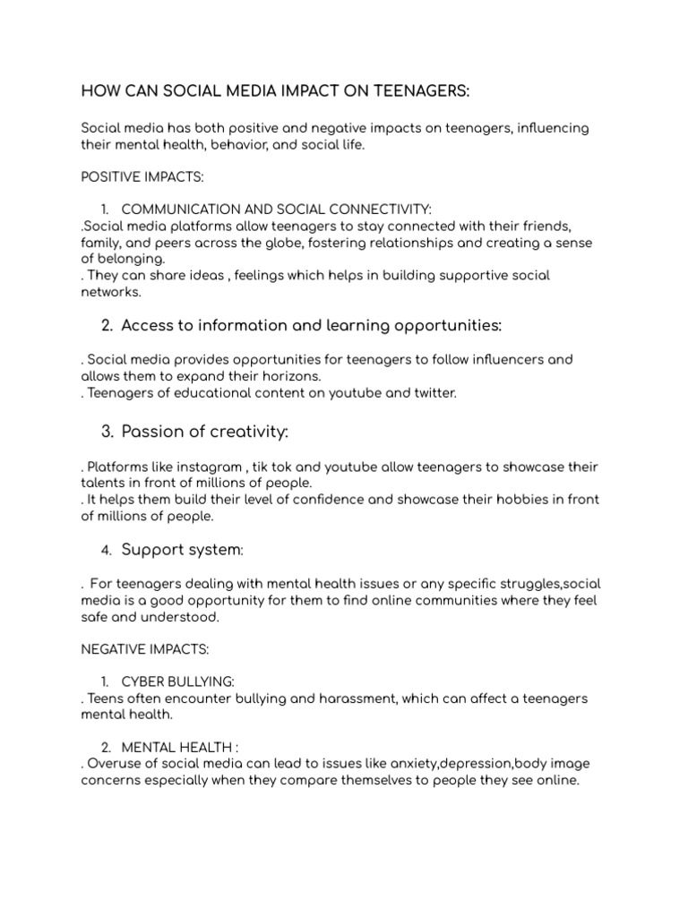 How Social Media Can Impact On Teenagers | PDF