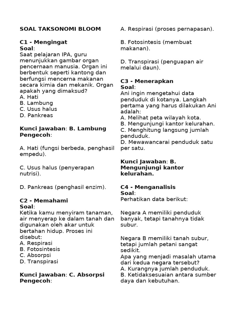 Soal Taksonomi Bloom | PDF