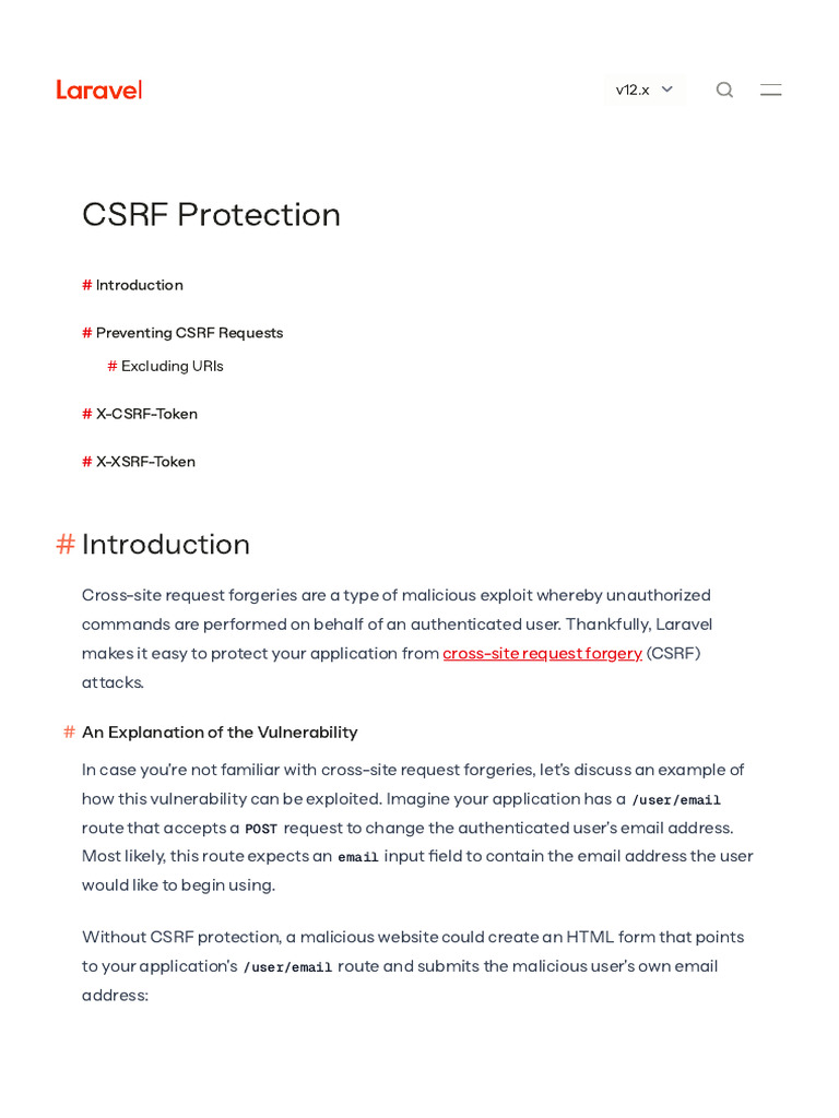 CSRF Protection - Laravel 12.x - The PHP Framework For Web Artisans | PDF | Software Engineering ...