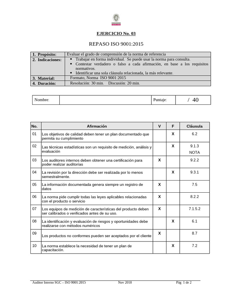 E03 Repaso ISO 9001 Correccion | PDF | Auditoría | Planificación