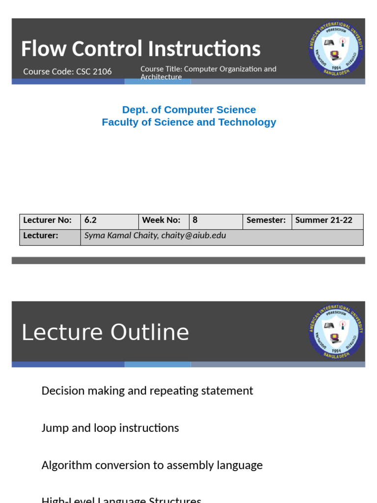 COA Lecture-6 (B) Flow Control Instructions (Theory) | PDF | Control Flow | Assembly Language