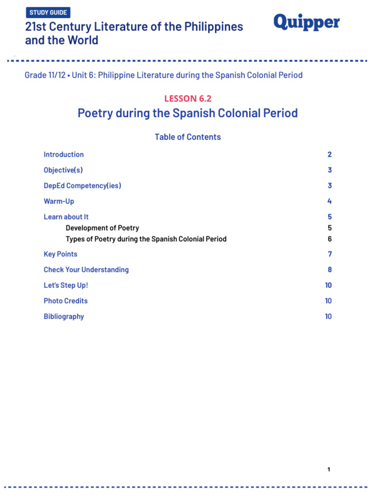 ME EngLT 11 Q1 0602 - SG - Poetry During The Spanish Colonial Period ...