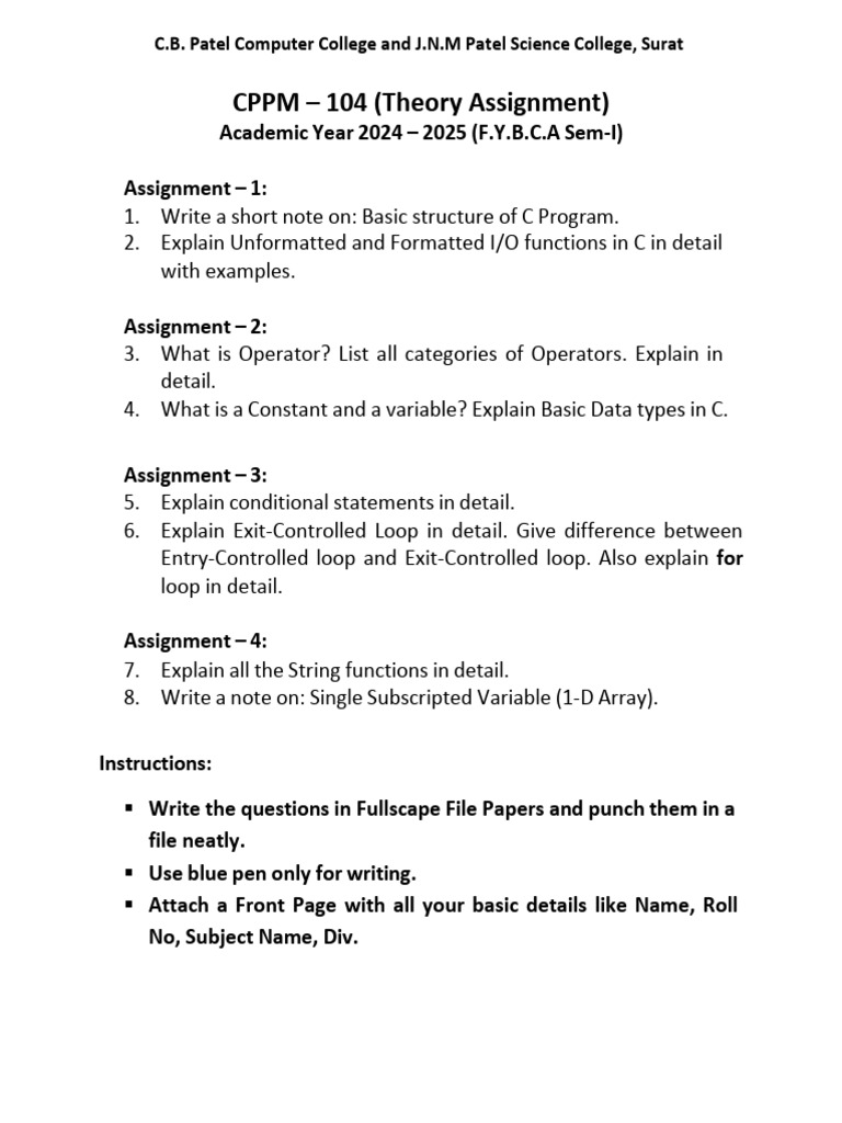 104-CPPM Theory Assignment 1-4 (2024-25) | PDF