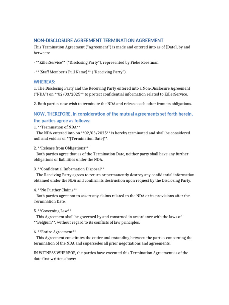 NDA Termination Agreement | PDF