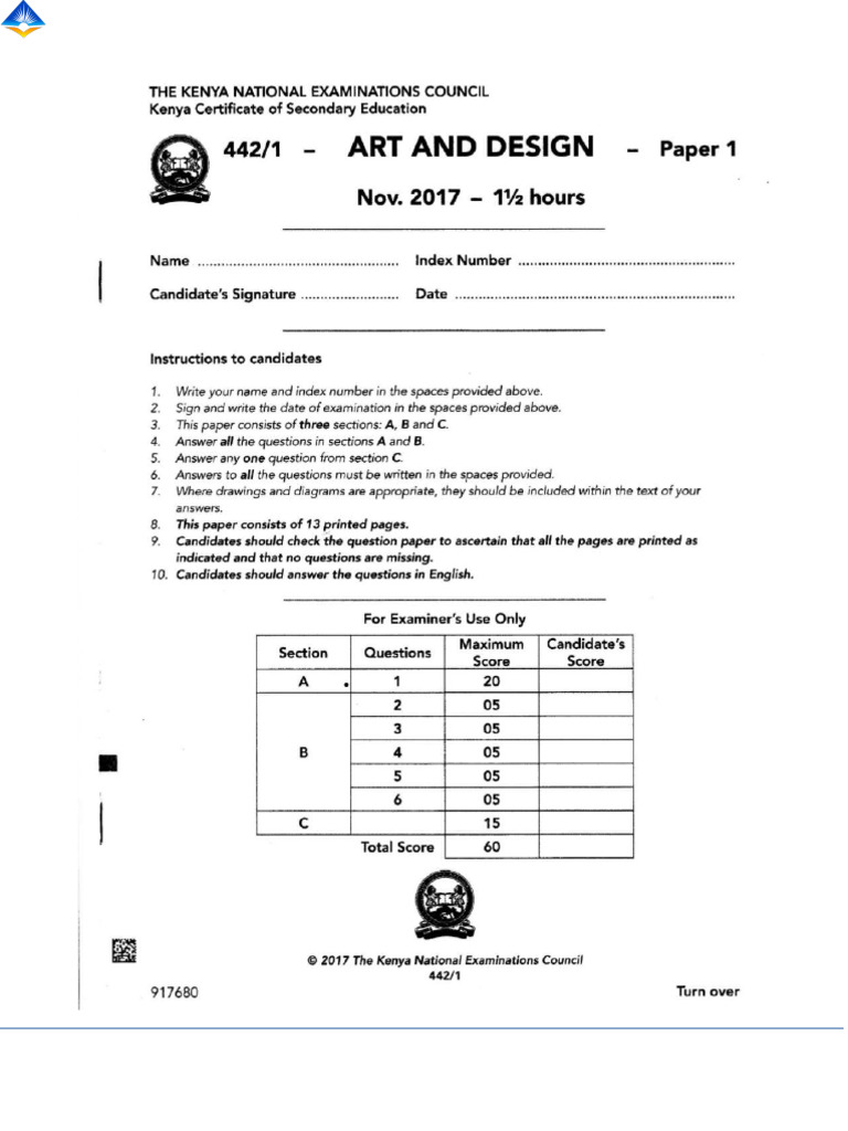Art And Design Pp1 Kcse 2017 Questions Paper Pdf