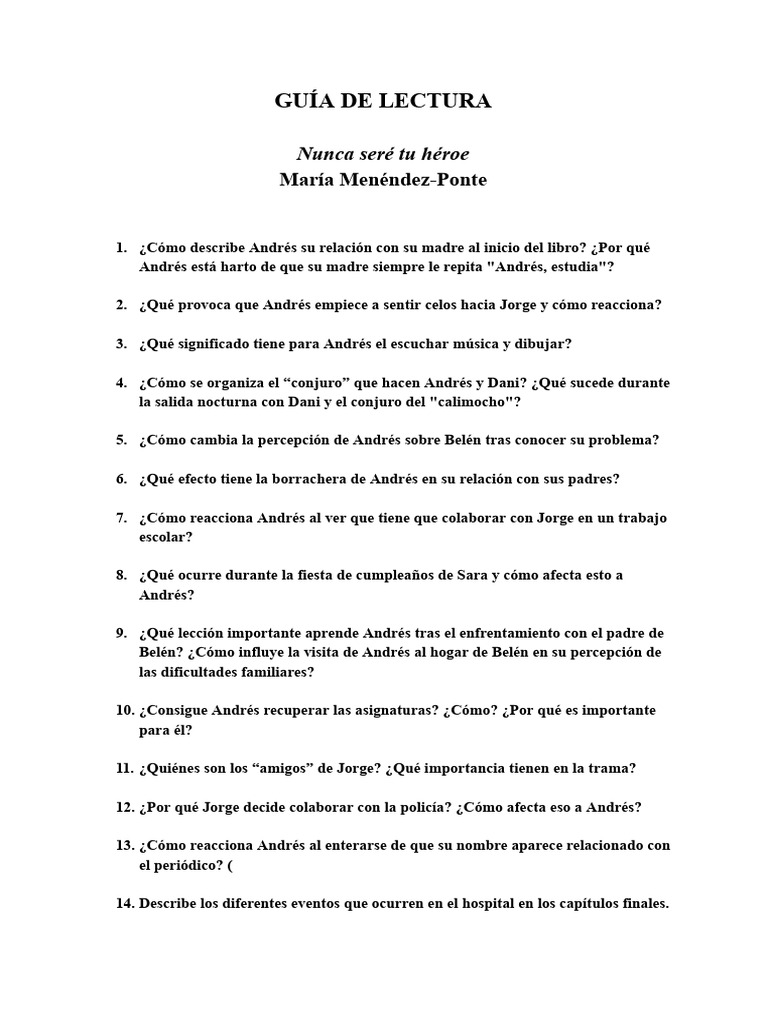 Guía de Lectura Nunca Seré Tu Héroe | PDF