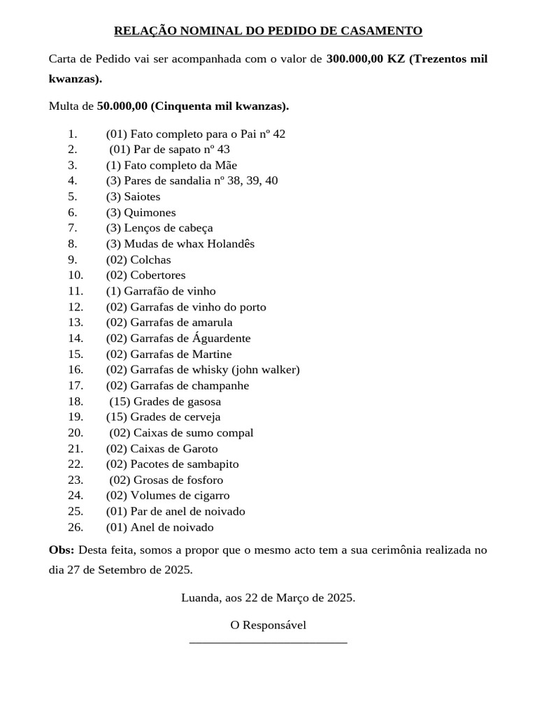 RELAÇÃO NOMINAL DO PEDIDO DE NOIVADO 12 (Guardado Automaticamente) | PDF