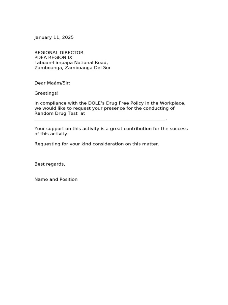 Request Letter For Drug Test 1 | PDF
