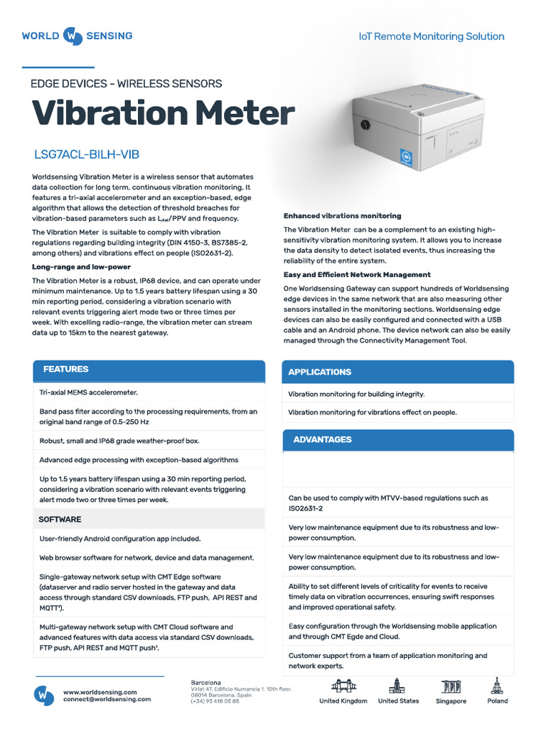 Worldsensing Vibration Meter Overview | PDF | Security Alarm ...