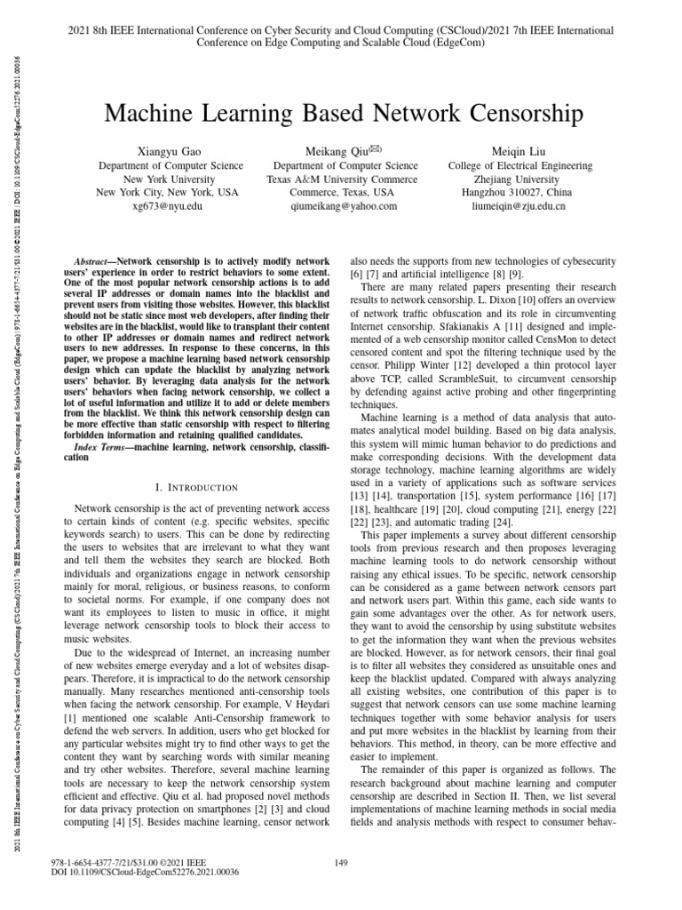 Machine Learning Based Network Censorship | PDF | Computer Network | Machine Learning