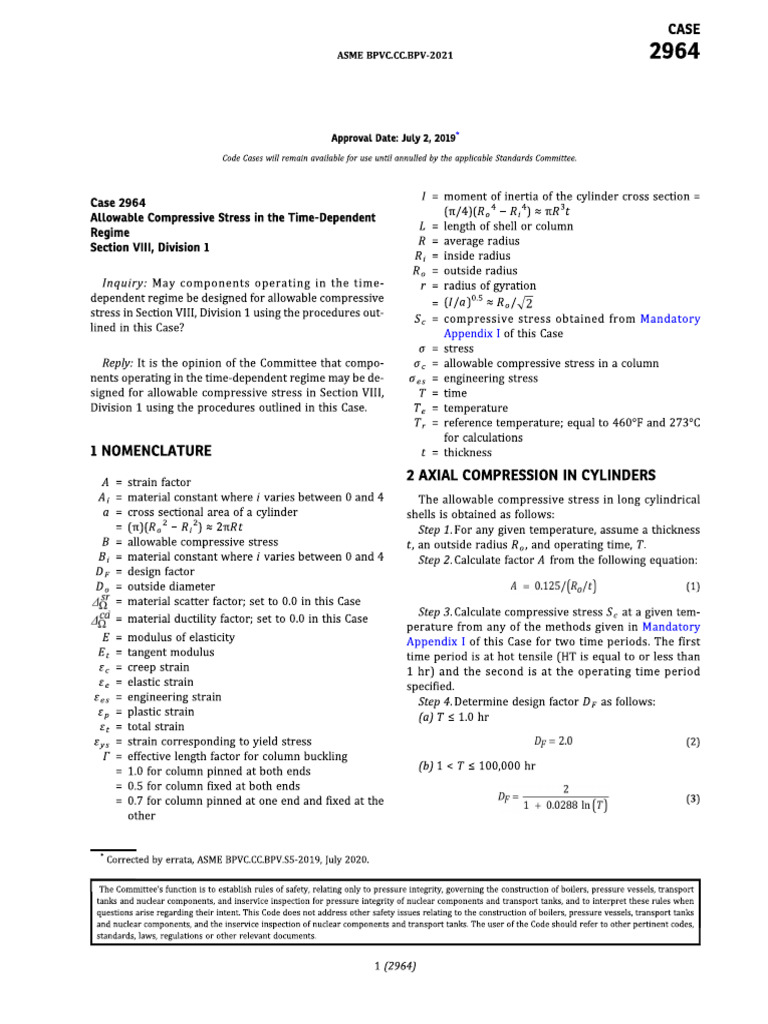 CODE CASE 2964 - Allowable Compressive Stress in The Time-Dependent ...