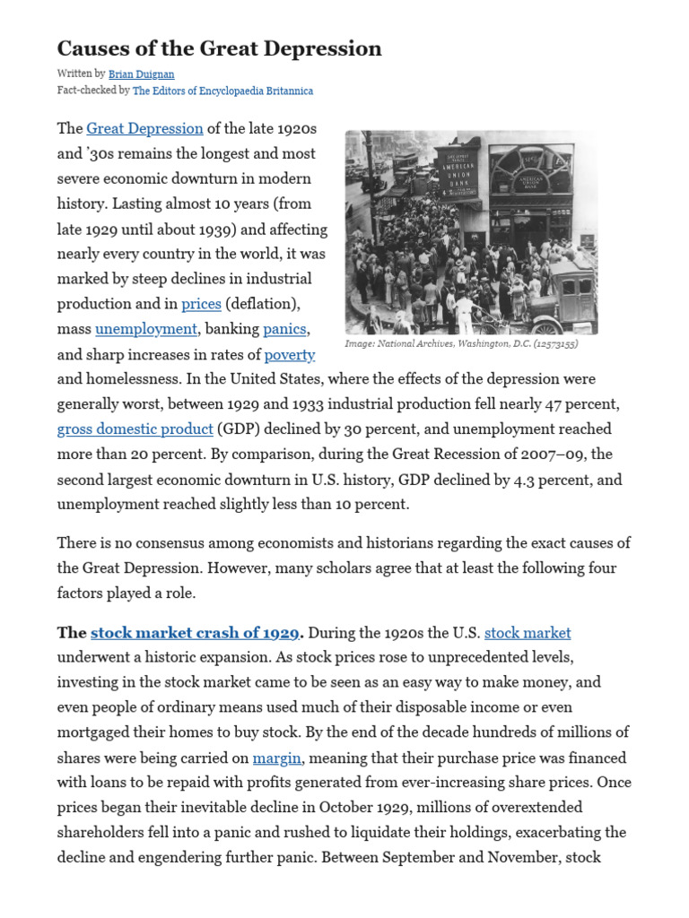 Causes of the Great Depression Explained | PDF | Recession | Great ...