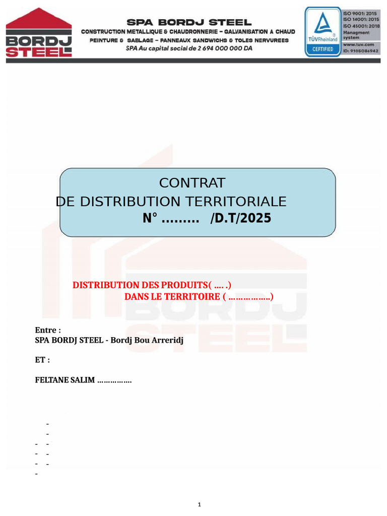 Contrat de Distribution Bordj Steel | PDF | Stock | Publicité
