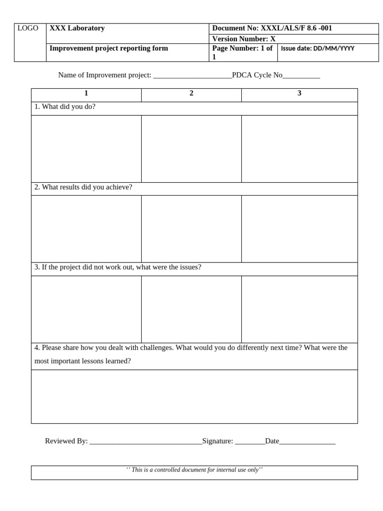 8.6-002 Improvement Project Report Form | PDF
