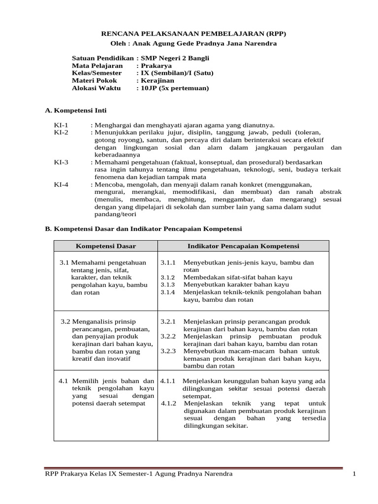 RPP (Kelas 9 Sem 1) Bab 1 Bahan Keras | PDF