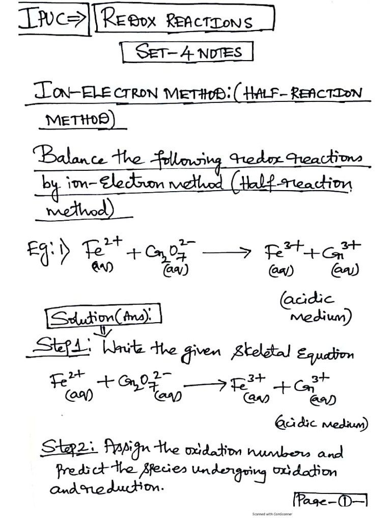 Set-4 Notes F Redox Reactions, First PUC | PDF