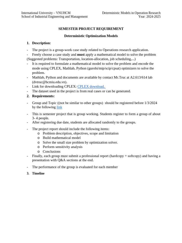 Project description and requirement 2024-2025(1) | PDF | Mathematical Optimization | Operations ...