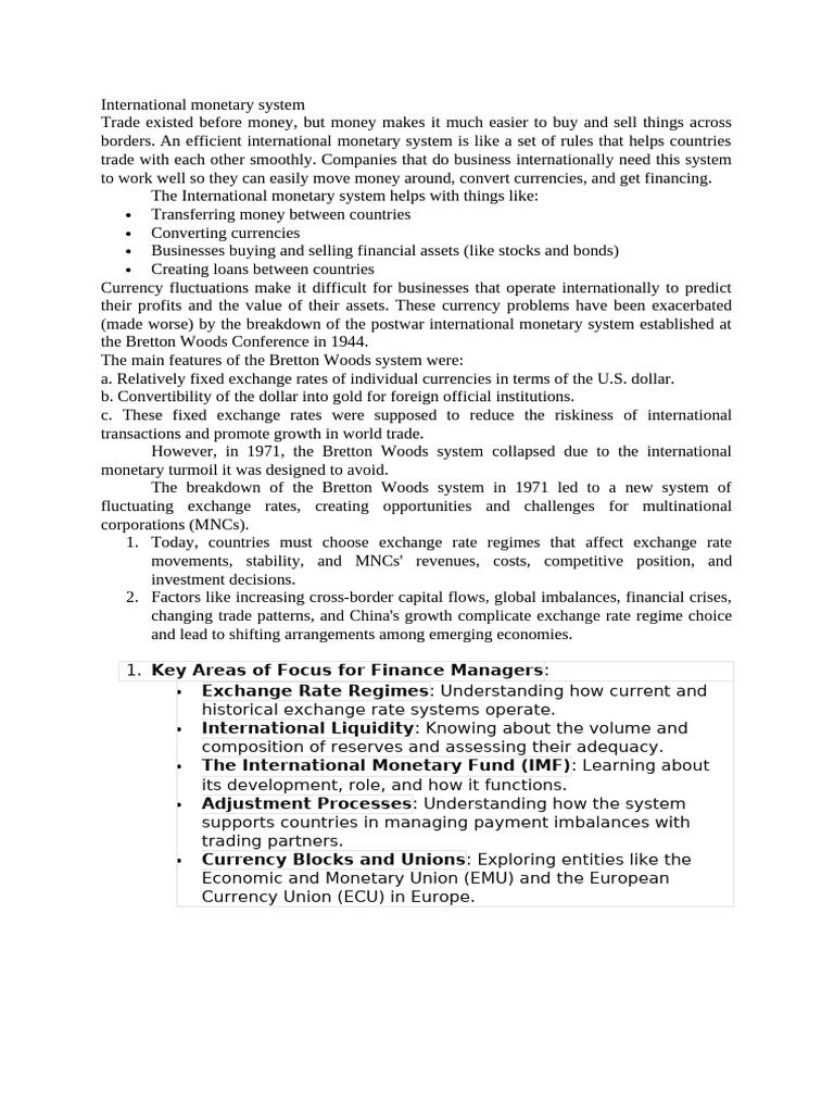 International monetary system | PDF | Exchange Rate | Gold Standard