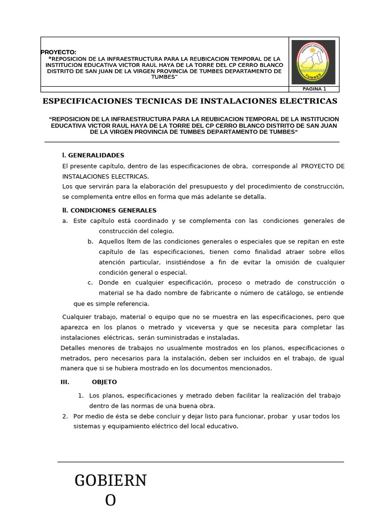 Esp. Inst Electricas | PDF | Aislador (Electricidad) | Conductor electrico